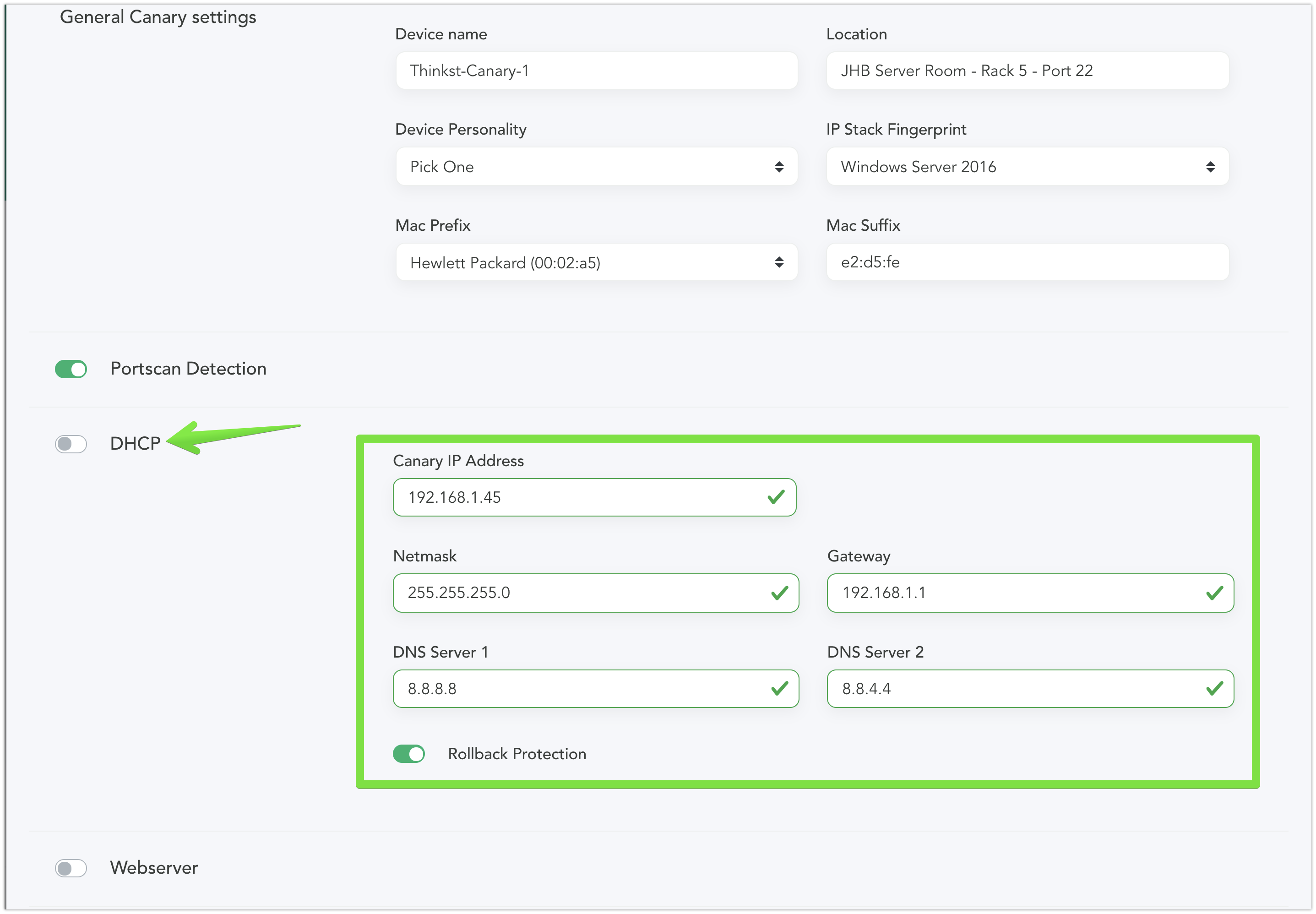 Assigning a static IP using remote management – Thinkst Canary